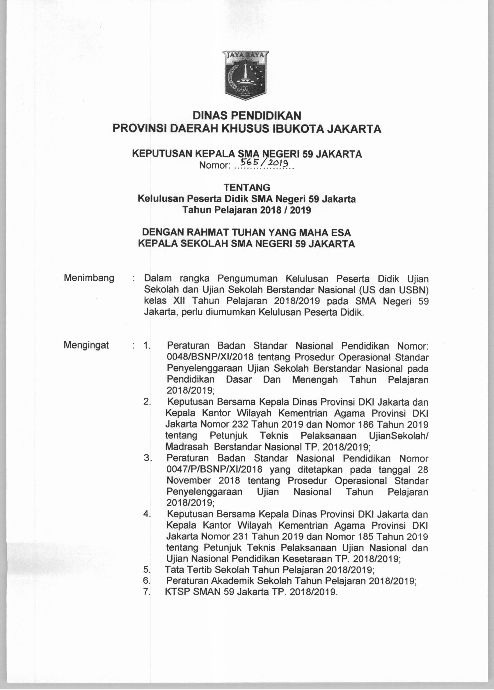 KEPUTUSAN KELULUSAN 001 : SMA Negeri 59 Jakarta