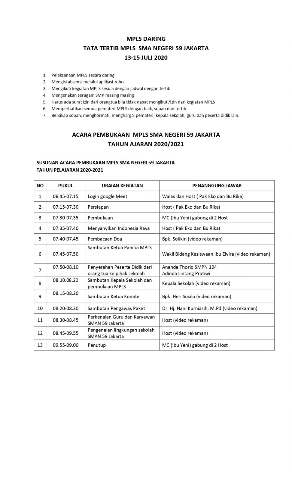 MPLS DARING SMA NEGERI 59 JAKARTA TAHUN PELAJARAN 2020-2021 : SMA ...