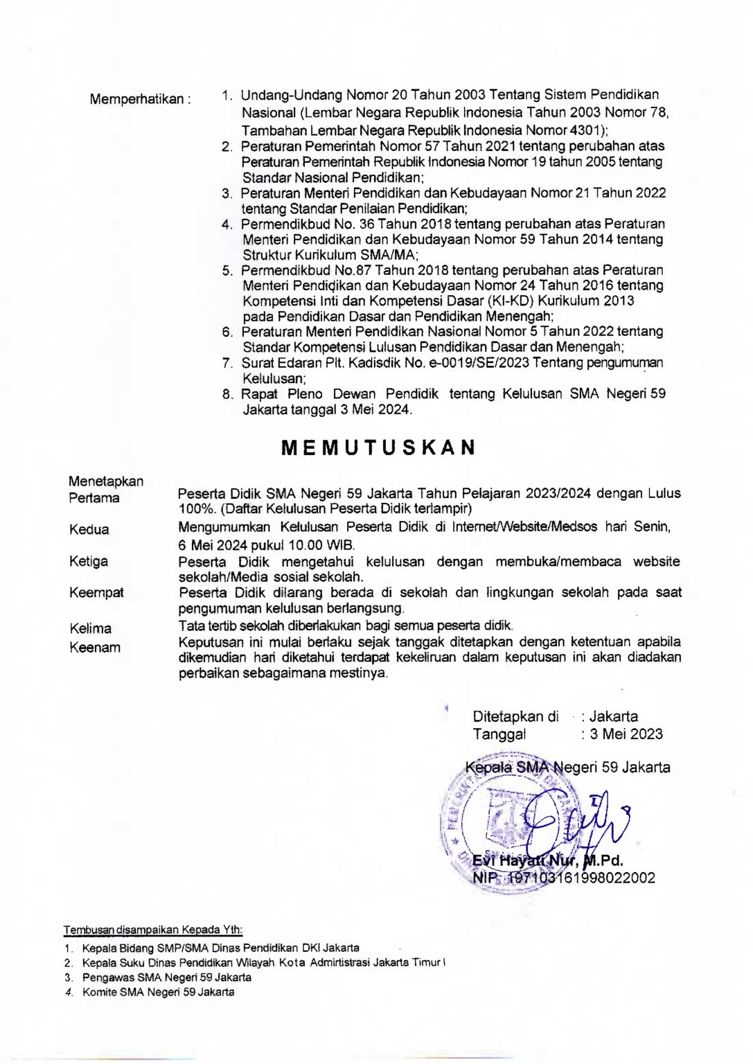 PENGUMUMAN KELULUSAN PESERTA DIDIK SMA NEGERI 59 JAKARTA TAHUN ...