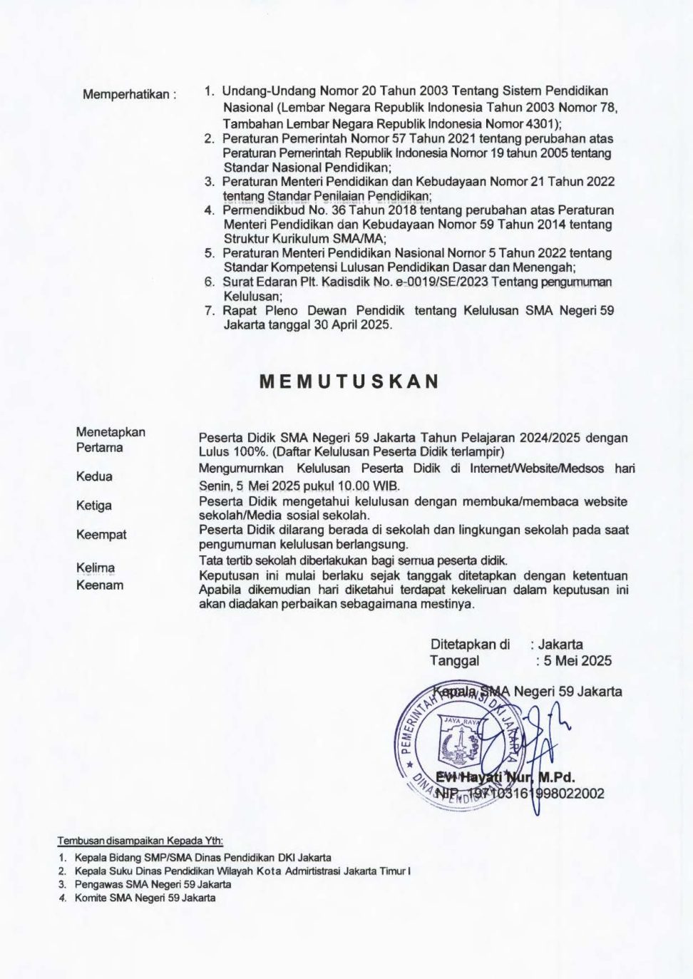 PENGUMUMAN KELULUSAN PESERTA DIDIK SMA NEGERI 59 JAKARTA TAHUN ...